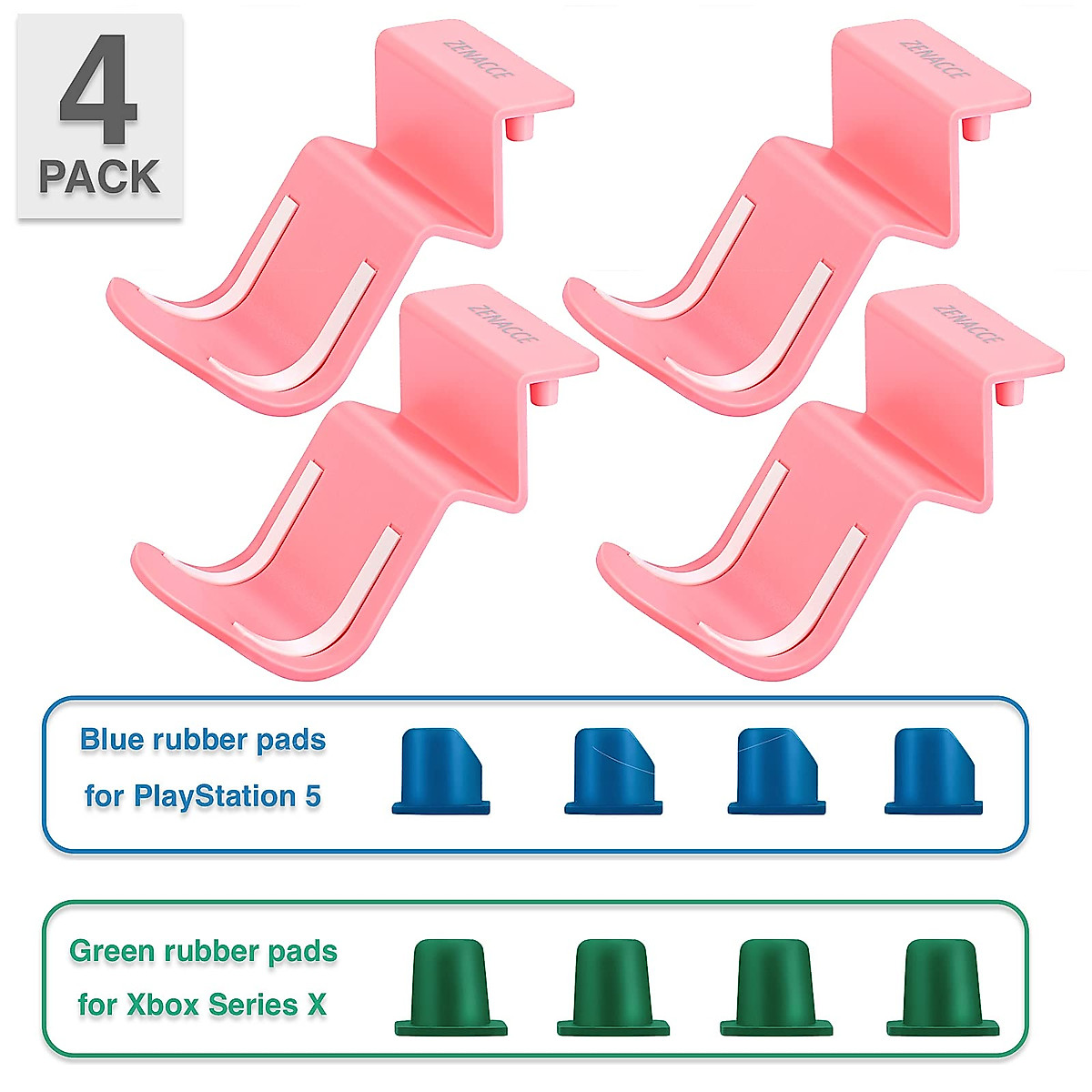 ZENACCE Game Controller Holder Compatible with PS5 and Xbox Series X, Controller Stand Mount for Playstation 5 DualSense and Xbox Series X Controllers, No Screws & No Adhesive Tape - PINK-4Pcs