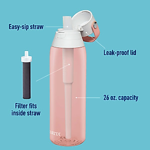 Brita Insulated Filtered Water Bottle with Straw, Reusable, BPA Free Plastic, Blush, 26 Ounce