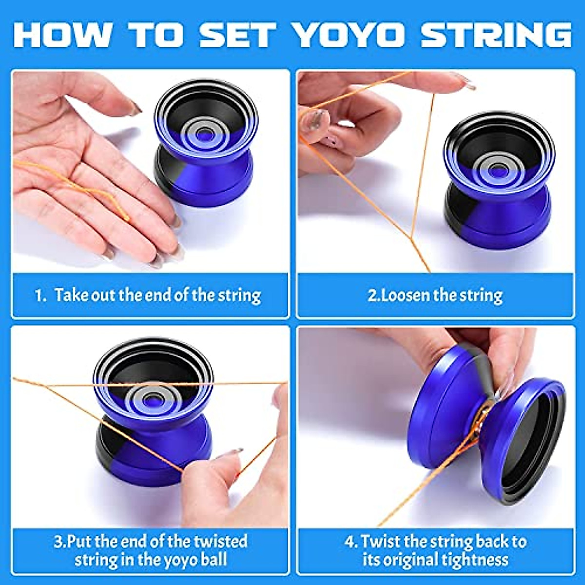 MAGICYOYO V8 Responsive Metal Yoyo for Kids Beginners + Yoyo Glove + 6 Yoyo Strings (Black Blue)
