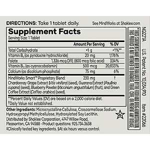 Shaklee MindWorks® - Brain Health Supplement for Brain Sharpness & Focus - Supported Nutrients & Extracts - Chardonnay Grape Seed Polyphenols, Guarana Extract, Vitamins B6, B12, Folate - 30 Tablets