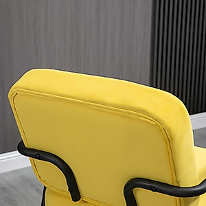 HOMCOM Modern Accent Chair with Cushioned Seat and Back, Upholstered Velvet Armchair for Bedroom, Living Room Chair with Arms and Steel Legs, Yellow