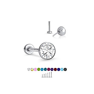 316 Stainless Steel Threadless Push Pin Nose Ring Labret Monroe Stud 4mm Glued Teal CZ 18G