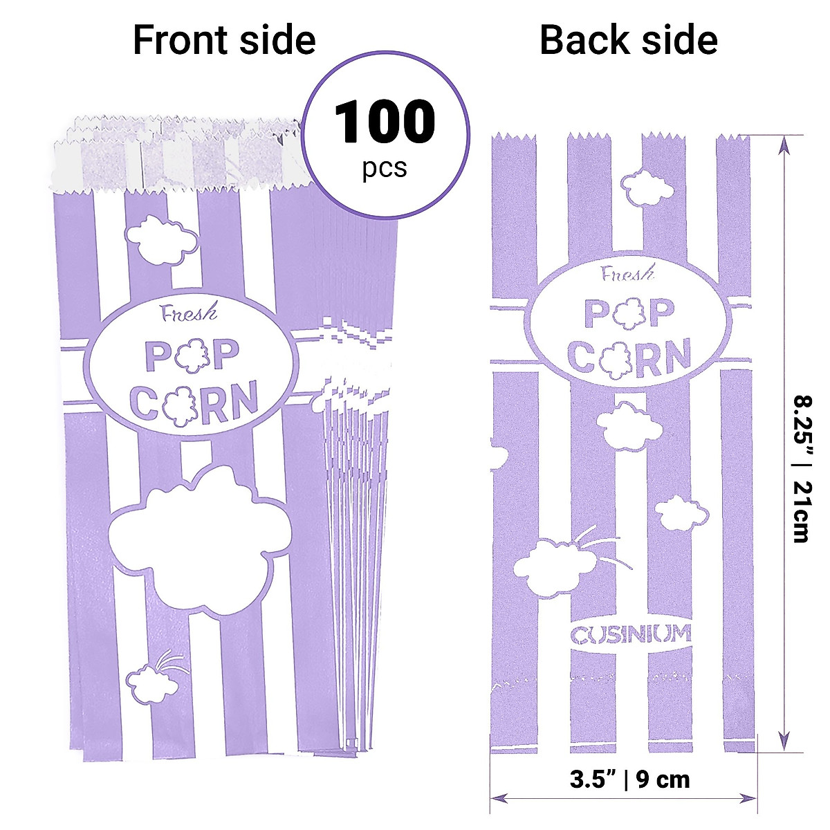 [100-pcs] 1 oz Lavender Popcorn Bags + [100-pcs] 1 oz Pink Paper Popcorn Bags - Customizable - Bundle