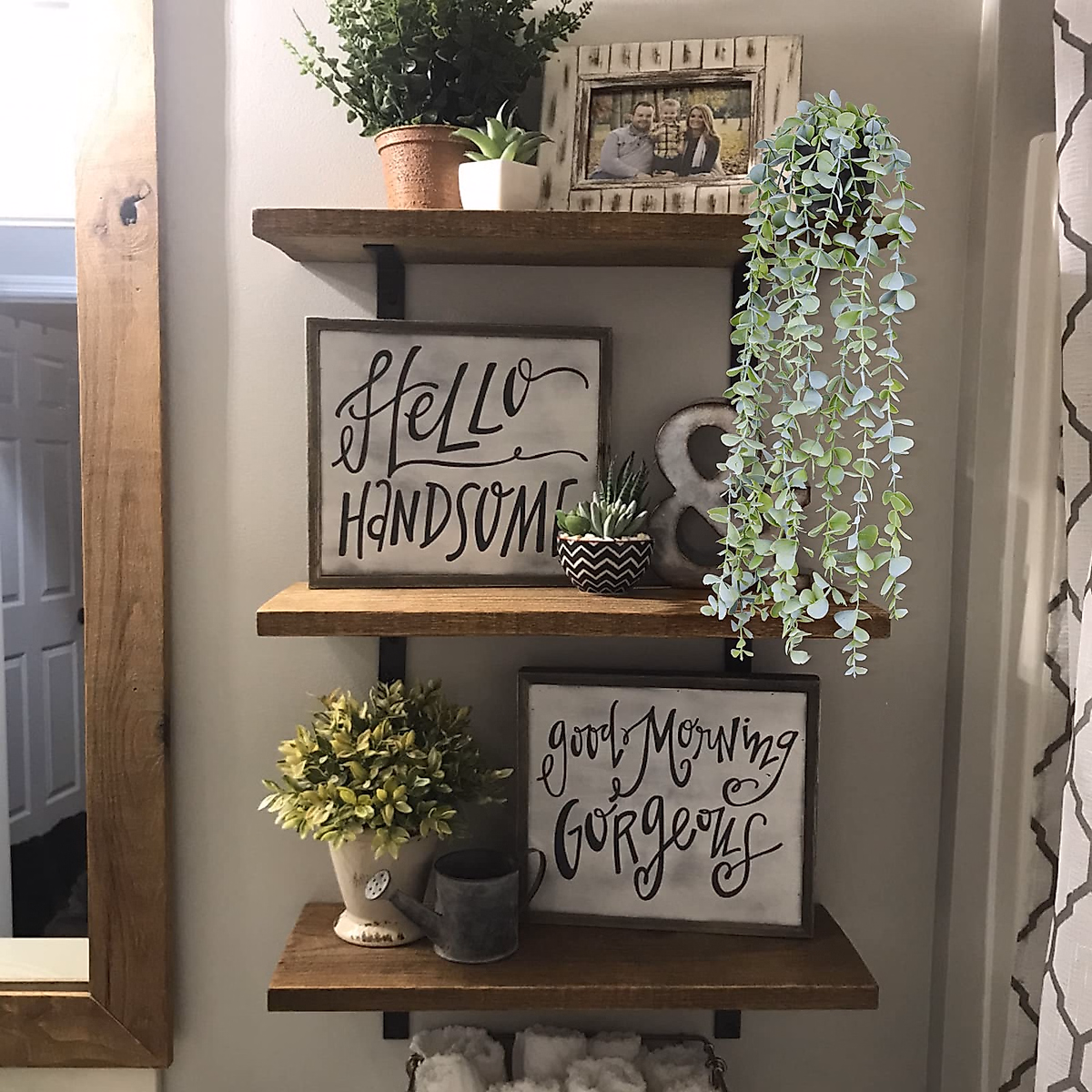 BACAMA Fake Hanging Plants Eucalyptus Potted Artificial Plant Small Faux Ivy Vines Decor for Floating Shelf Kitchen Bathroom Cabinets Indoor Outdoor Pack of 2 23.6 Inches Long