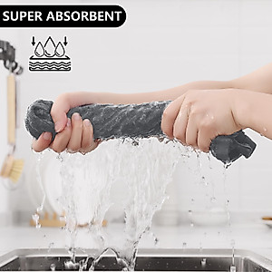 Fintale 100% Cotton Kitchen Towels and Dishcloths Set, 12 x 12 & 15 x 25 Inches, Set of 8 Bulk Super Soft and Absorbent Terry Cloth Dish Towels, Quick Drying Hand Towels with Hanging Loop, Dark Grey