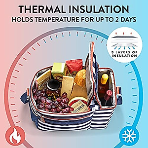 Foundry by Fit + Fresh, Brooks Dual-Compartment Insulated Cooler Bag with Wine Cooler Compartment, Food & Beverage Beach Bag, Picnic Basket, Perfect for Tailgating & Camping Accessories, Navy Stripe