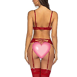 Avidlove Sexy Lingerie for Women Lingerie Set with Garter Belts Lace Teddy Babydoll Bodysuit Nightwear Outfit (XX-Large, Dark Red)