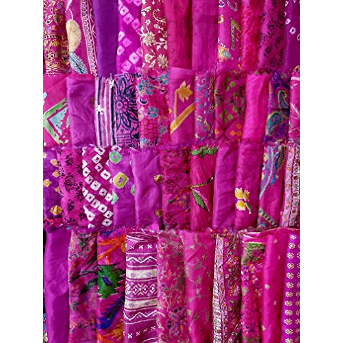 Vintage Fabrics Crafts Sari Silk Fabric Lot Vintage Sari Fabric Material Remnant 50 Small Pieces Magenta Craft Scrapbook Art Doll Junk Journal, 6 Inches