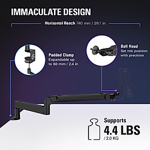 Elgato Wave Mic Arm LP - Premium Low Profile Microphone with Cable Management Channels, Desk Clamp, Versatile Mounting and Fully Adjustable, perfect for Podcast, Streaming, Gaming, Home Office
