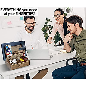Kayjax Wood Phone Docking Station for Men & Women with Drawer -Mens Organizer Station -Docking Station for Dad -Husbands Anniversary & Birthday Gifts -Organizers for Watch, Wallet, Keys, Cellphone