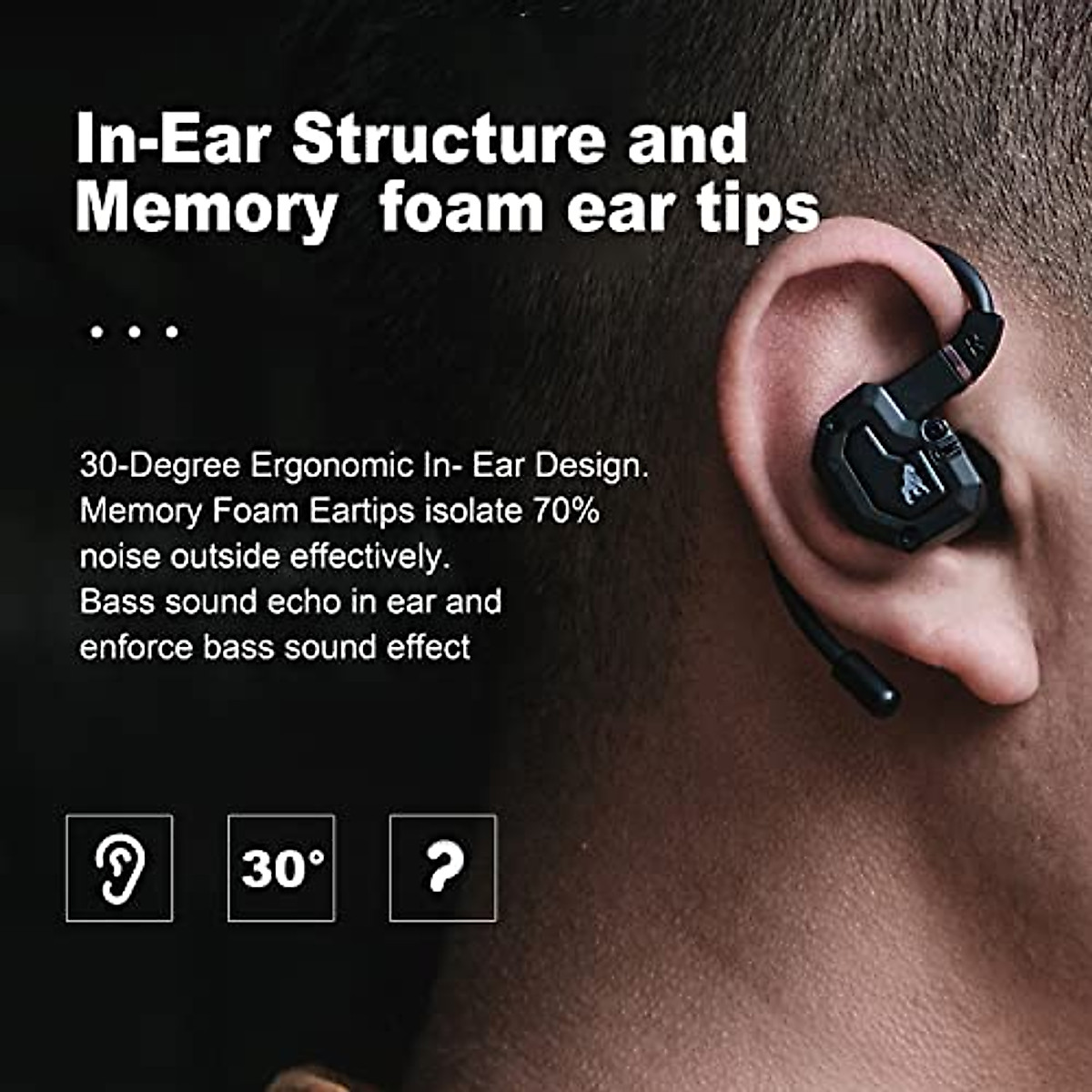 KONG-X Wireless Earbuds, Rotatable Ear Hooks for Ultimate Comfort and Secure Fit for Sports, Hybrid Dynamic Drivers and Armature Drivers, Deep Bass, Waterproof, SweatProof, 25H Play Time