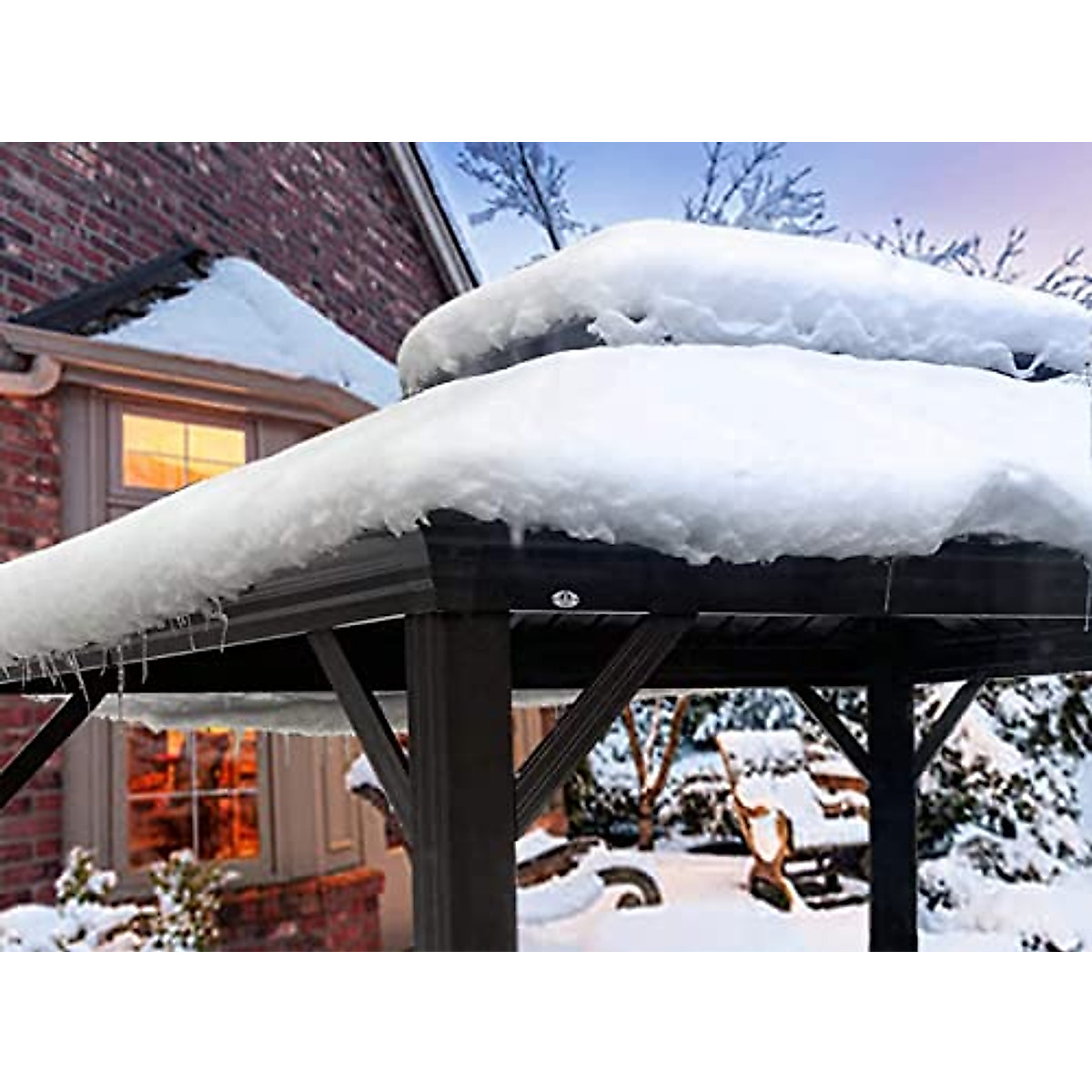 Kozyard Alexander Hardtop Aluminum Permanent Gazebo with a Mosquito Net and Privacy Sidewalls (Alexander 12'x16' (Brown)