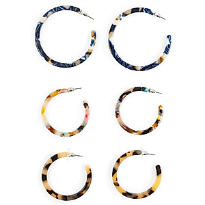Resin Tortoise Shell Hoop Earrings for Women (8 Pairs)