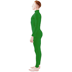 Ensnovo Adult Spandex Turtleneck Long Sleeve One Piece Unitard Bodysuit Dancewear Green, XL