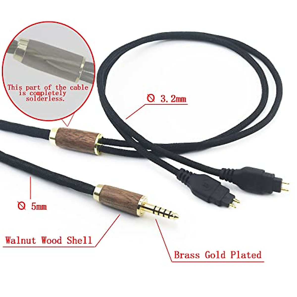 NewFantasia 4.4mm Balanced Cable 6N OCC Copper Silver Plated Cord 4.4mm Balanced Male Compatible with Sennheiser HD650 HD58X HD600 HD580 HD660S, Massdrop HD6XX Headphone Walnut Wood Shell 2.1m