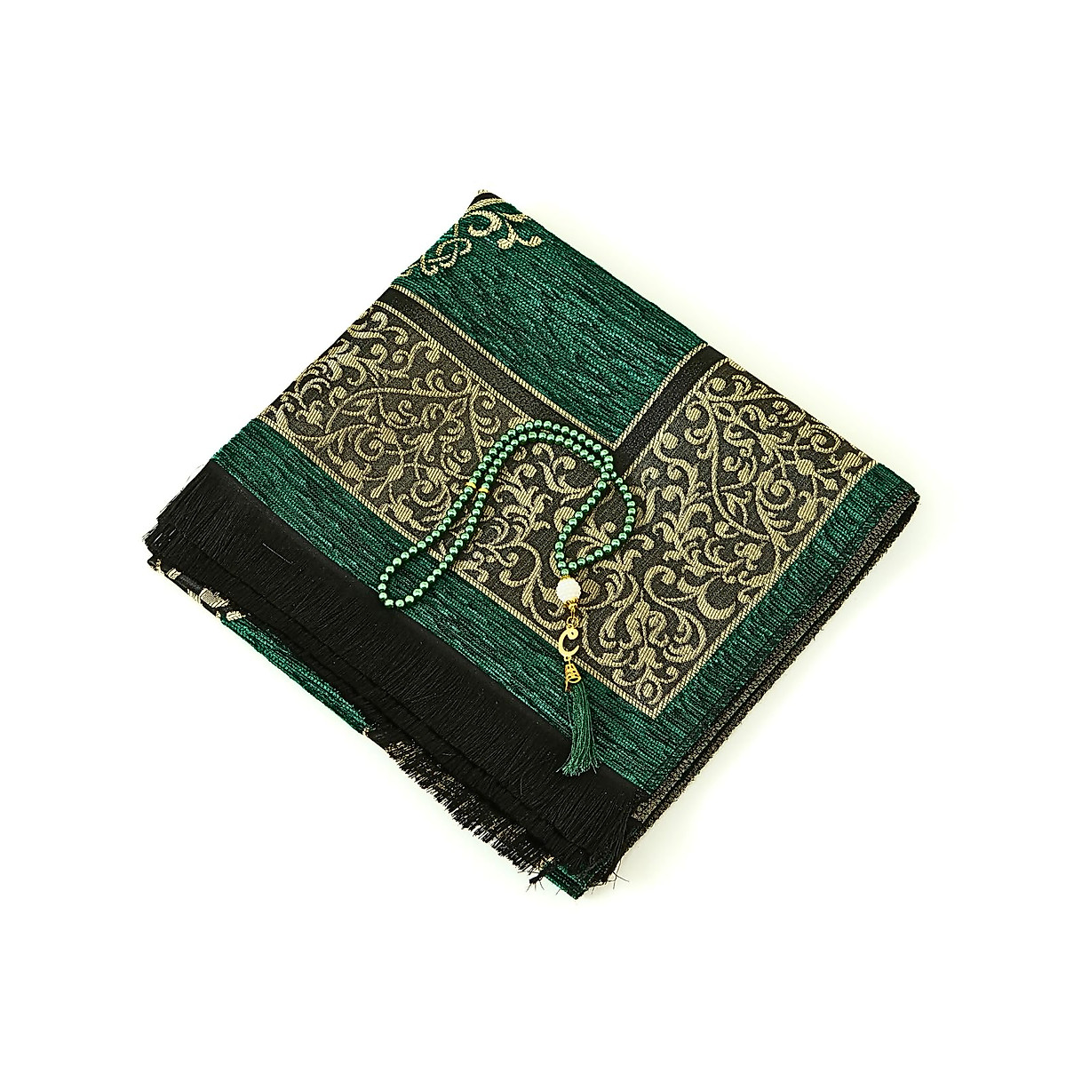 Prien Prayer Rug with Tasbih | Muslim Carpet | Praying Mat with Prayer Beads | Islamic Gifts for Women Men | Islam Portable Pray Set for Travel Kids Ramadan Namaz Hajj Umrah (Green)