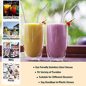 Hoshen 7-Piece Purple Stainless Steel Straw Spoon Set, 8.5 Inch Reusable Straw, With Carrying Case (3 Straws/2 Straws Spoon/2 Brushes)