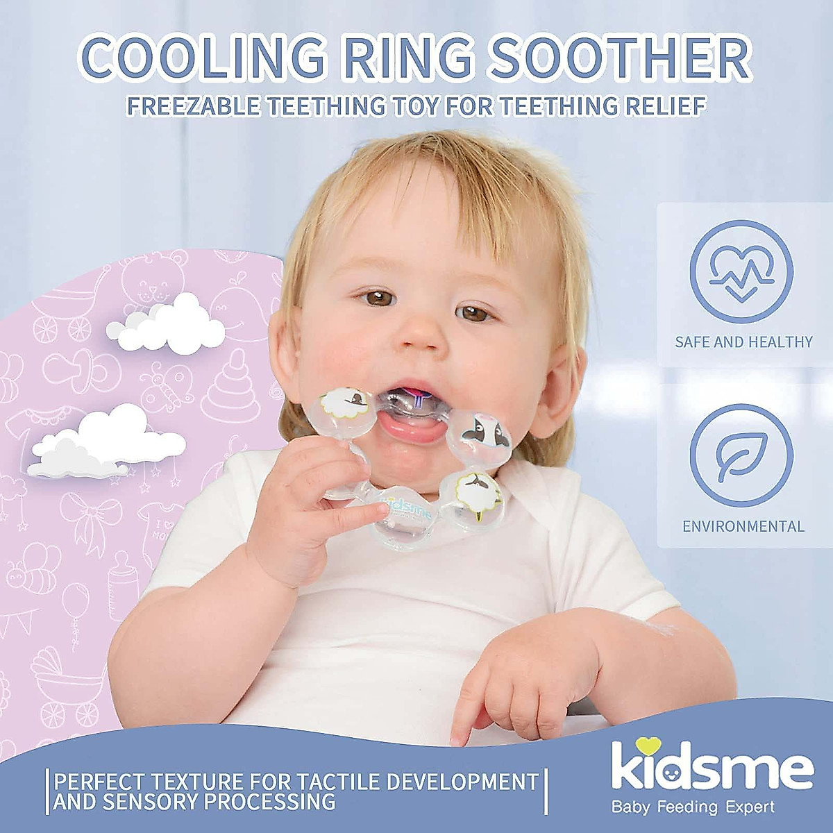 Kidsme Cooling Baby Teething Rings -Freezable Infant Teethers Baby Teething Toy for Teething Relief. Easy to Hold, Gentle on The Gums, Cute Design