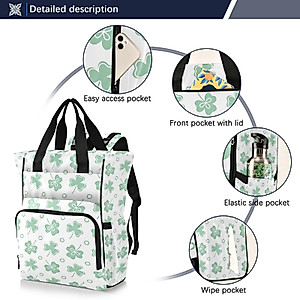 Jihqo Diaper Bag Backpack Saint Patrick's Day Clover Travel Diaper Bags for Women, 10L Functional Baby Changing Bag with Insulted Pockets, Stroller Straps