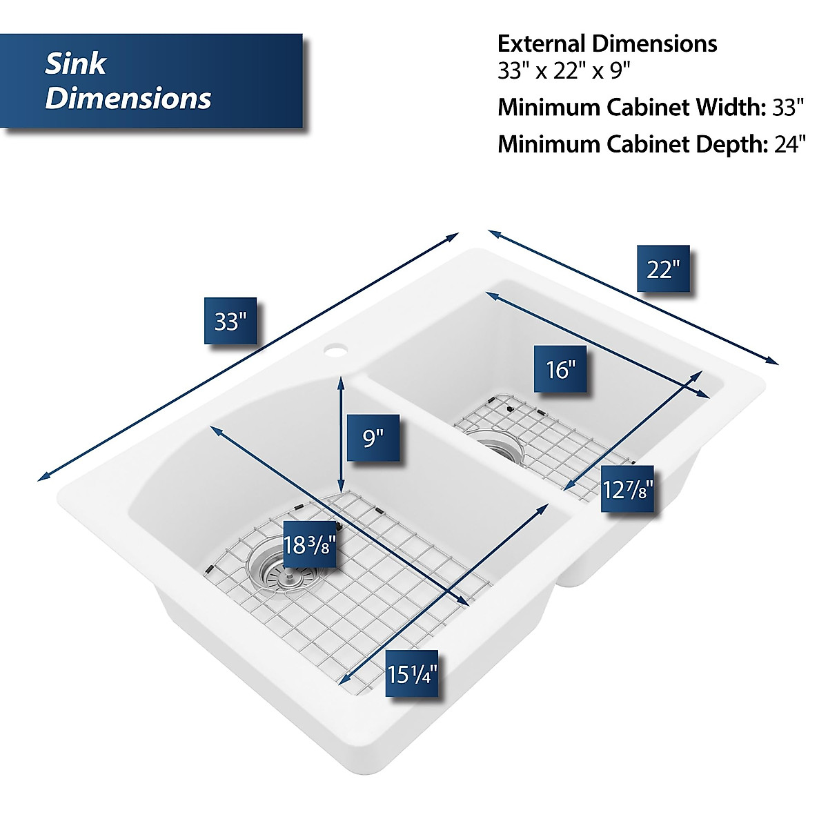 Karran QT-610 Drop-In Quartz Composite 33 in. 1-Hole 60/40 Double Bowl Kitchen Sink Kit in White
