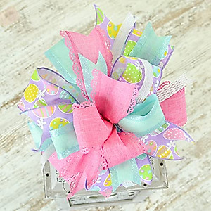 Lantern Wreath Bow - Burlap Wreath Embellishment for Making Your Own - Layered Full Handmade Farmhouse Already Made (Easter (Pink/Mint), Set of 1)