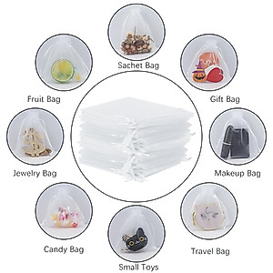 Organza Bags, 50 Pcs White Organza Bags, Small Mesh Bags Drawstring, Jewelry Bags Drawstring, Mesh Gift Bags, Sachet Bags Empty, Wedding Favor Bags for Baptism Party Favor Christmas Baby Shower(4x4.7)