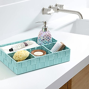 Motifeur Decorative Woven Strap Divided Basket, Bathroom Storage Bins with Compartment, Bedroom Organization Container with 4 Section (Green)