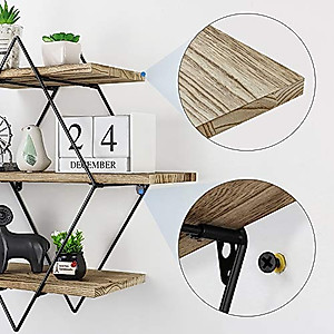 Befayoo Floating Shelves for Wall, Rustic Wood Geometric Style Decor Shelf for Bathroom Bedroom Living Room Kitchen Office (Diamond, Natural)