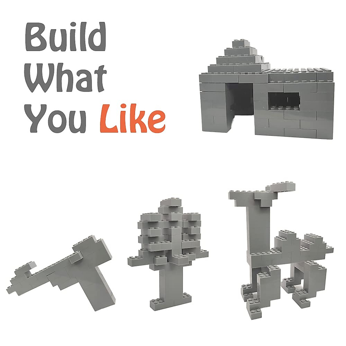 HUIZDQ 200 Piece Classic Building Bricks, 2x4 Building Blocks STEM Creative Building Toys, 100% Compatible with All Major Brands, MOC Building Bricks DIY Play Set for Kids Age 6+(Light Grey)