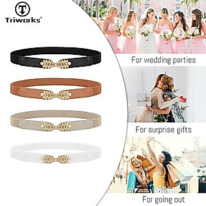 4 Pack Women Skinny Elastic Belt Ladies Fashion Stretchy Thin Waist Belt For Dresses Black/White/Brown/Beige