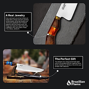 Brazilian Flame Chef Picanha 10-Inch Stainless Steel Knife with Resin and Wood Handle - Premium Professional Meat Carving Knife for BBQ, Grill, and Kitchen Use