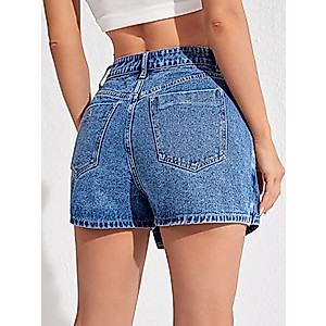 WDIRARA Women's High Waisted Button Front Denim Skort Asymmetrical Hem Wrap Jean Skirt Shorts Medium Wash M