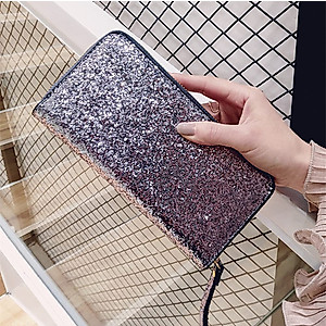 FuSi Sequined Wallet Casual 2-Fold Long Coin Purse for Gift (Black)