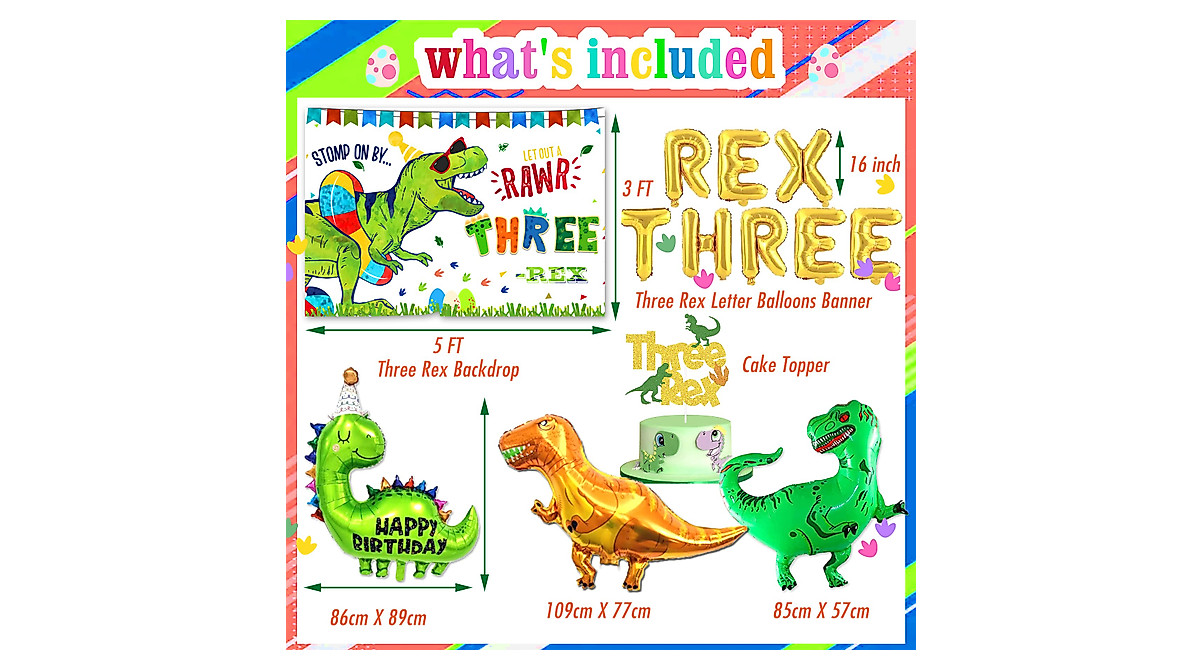 Three Rex Dinosaur Birthday Decorations for Boys 3rd Party Supplies