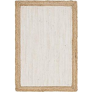 Unique Loom Braided Jute Collection Classic Quality Made Natural Hand Woven with Solid Color Detail, Area Rug, Rectangular 4' 0" x 6' 0", White/Beige