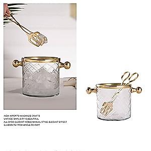 MAJHER Ice Bucket, Handmade Brass Glass Ice Bucket with Ice Clip Dining Table Cooler Wine Wine Rack Ice Bucket Champagne Can Cooler Bucket