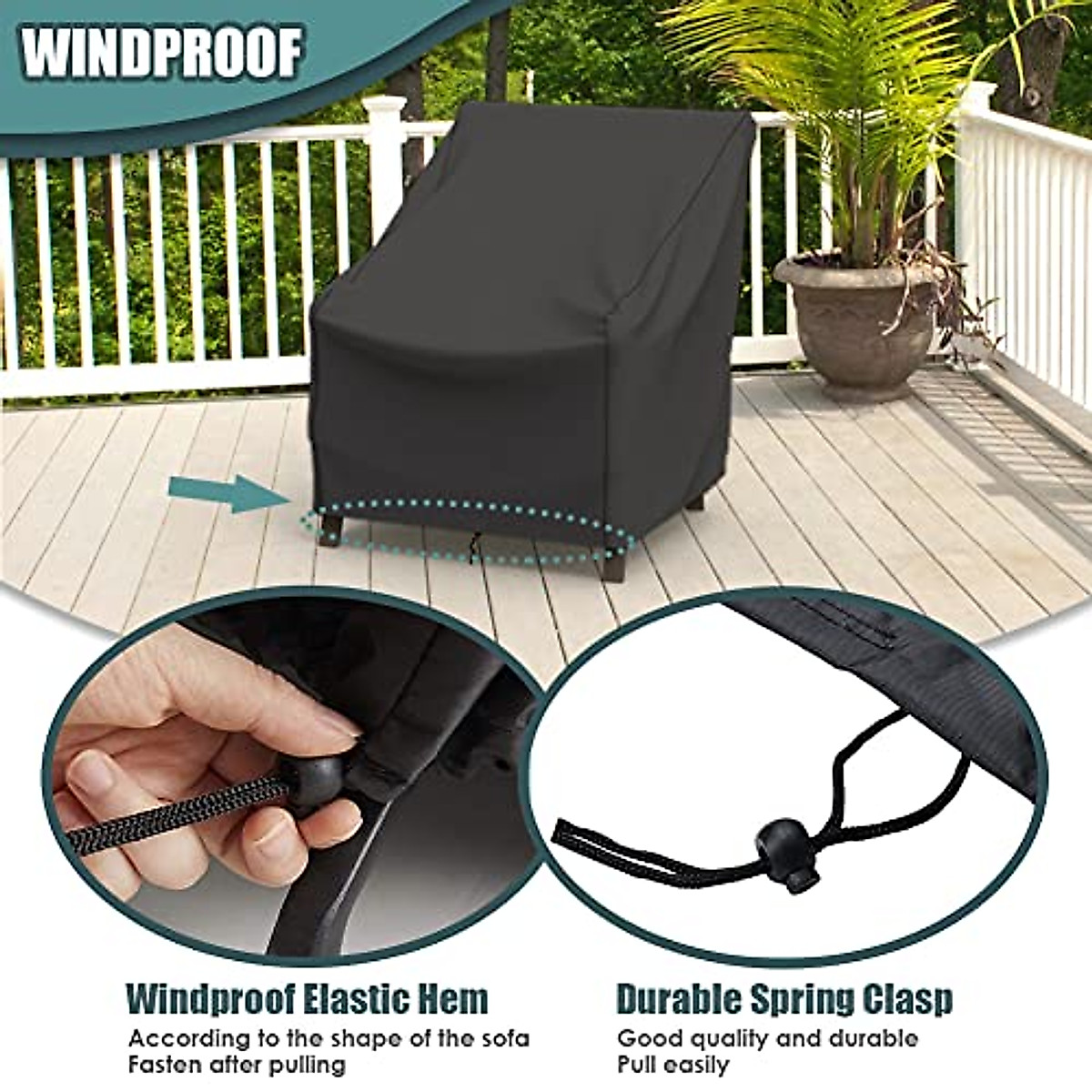 Gicov Patio Chair Cover for Outdoor Furniture Waterproof Heavy Duty Lawn 2 Pack Patio Furniture Cover Lounge Deep Seat Cover UV Resistant All Weather Protection for Garden Furniture