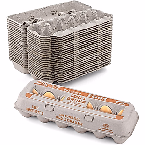 Printed Natural Pulp Egg Cartons Holds Up to Twelve Eggs - 1 Dozen Extra Large - Strong Sturdy Material Perfect For Storing Extra Eggs - by MT Products (25 Cartons) - Made in The USA