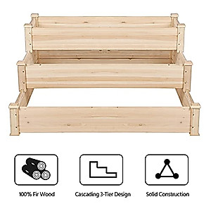 Yaheetech 3 Tier Raised Garden Bed Outdoor Elevated Flower Box Wooden Vegetables Growing Planter 47 x 47 x 22in for Backyard/Patio/Gardener