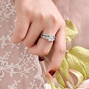 Wuziwen 1 Carat Wedding Infinity Band Bridal Ring Sets Princess AAAAA CZ Sterling Silver Size 6