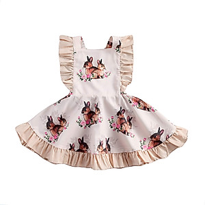 Toddler Kids Baby Girls Easter Clothes Bunny Sleeveless Romper Bodysuit Headband Rabbit Ruffle Dress Baby Sister Matching Outfits (Pink Dress, 18-24 Months)