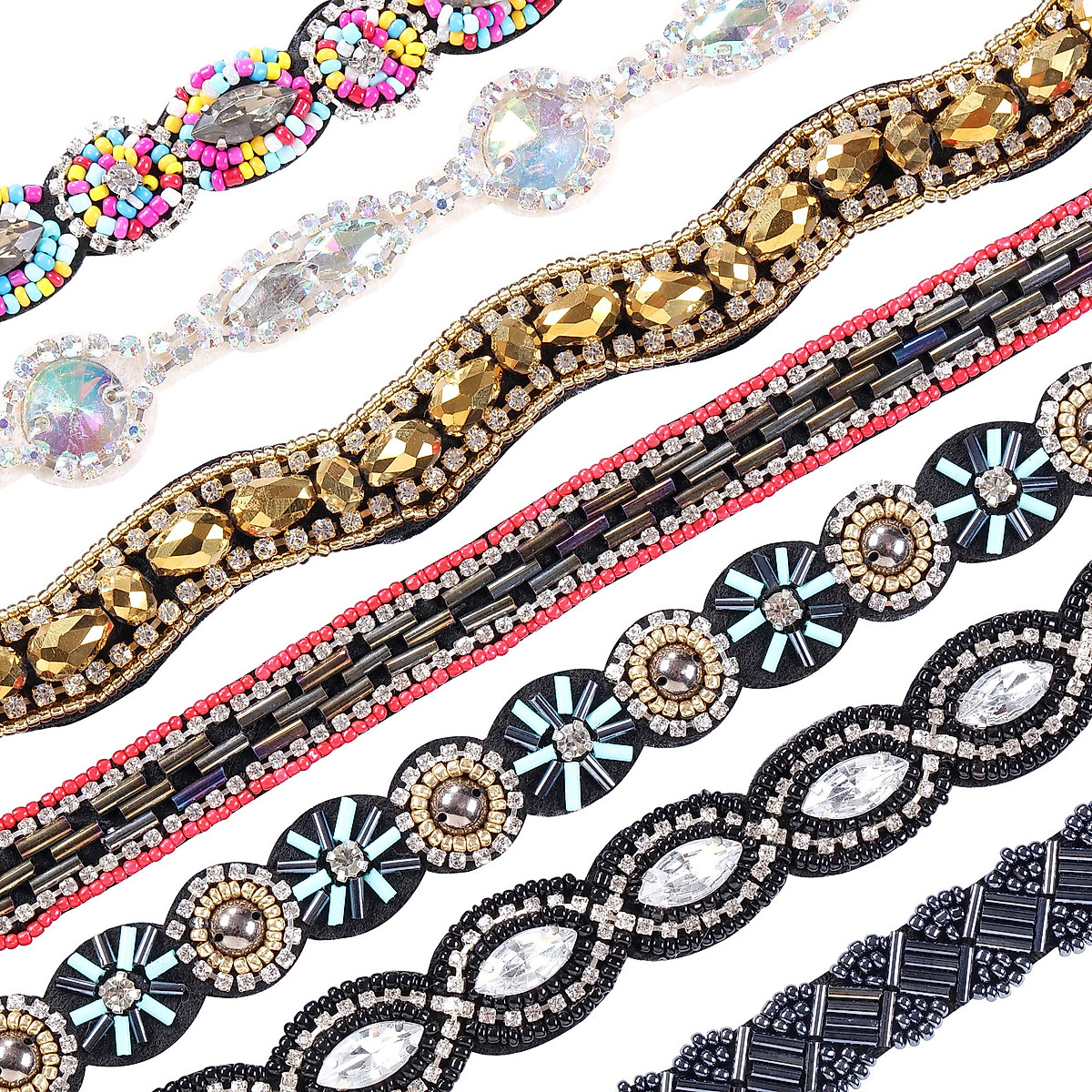 inSowni 7 Pack Handmade Rhinestone Crystal Beaded Stretchy Headbands Hair Accessories for Women Girls Brides
