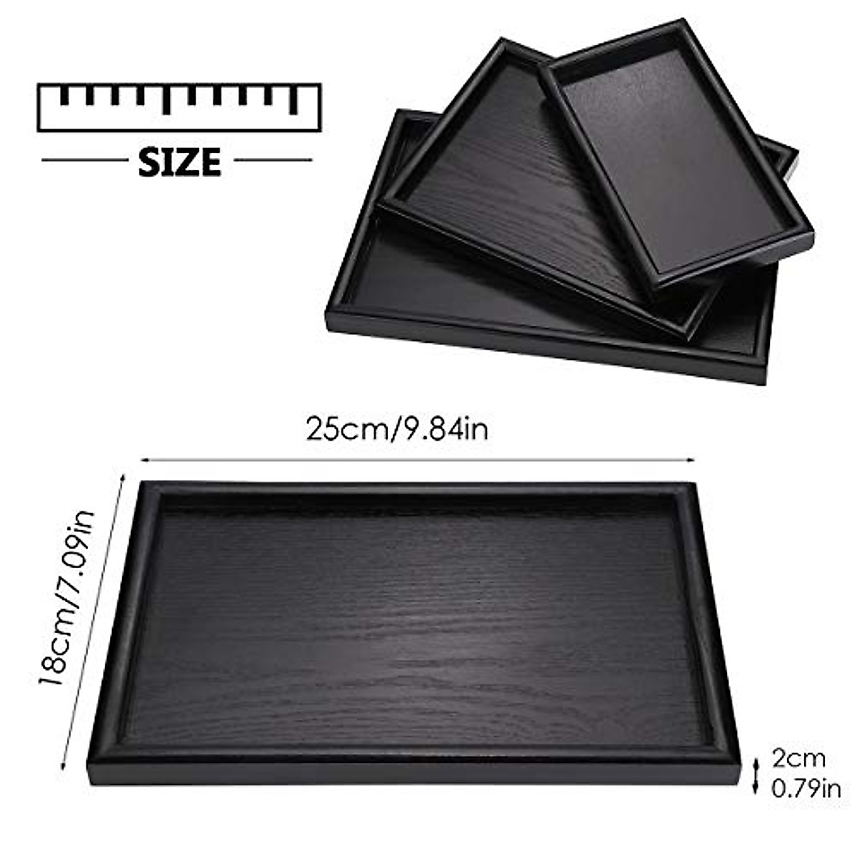 Solid Wood Serving Tray Rectangle Shape Handmade Multi Purpose for Tea Coffee Snack Food Fruit Water Tea Coffee Juice Breakfast Kitchen Decor 10 x 7.2 x 0.8 inch