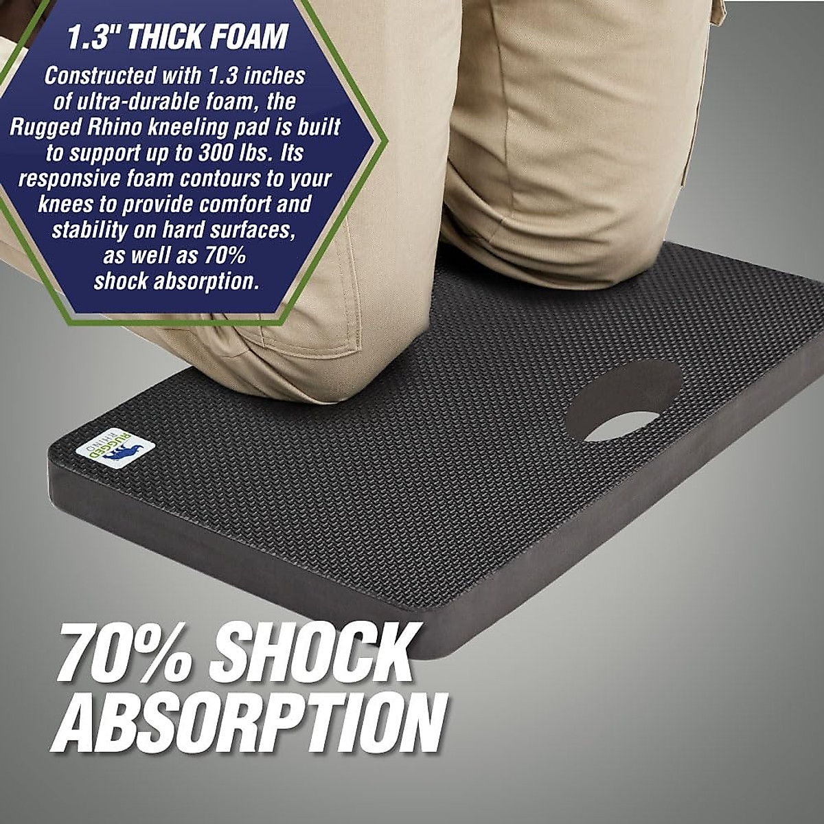 Rugged Rhino Soft Foam Kneeling Pad, Thick Knee Mat Resists Water, Durable Shock Absorbent Pads, Comfortable Strong Rebound, Gardening, Mechanic Tools, Bath Tub Essentials Onyx Black