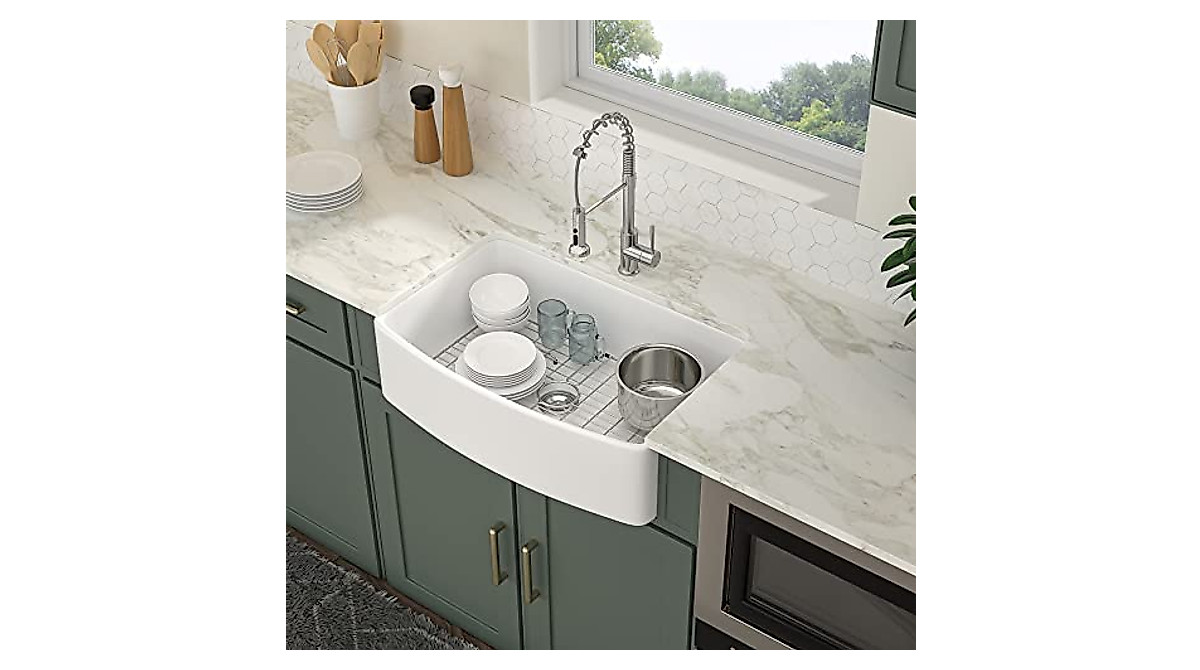 30 Inch Farmhouse Kitchen Sink - Logmey Arch Edge Ceramic Fireclay