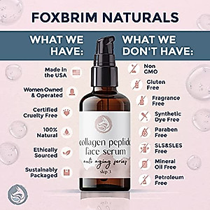 Peptide Collagen Serum for Face - Anti-Aging Facial Serum, Tighten Lift Hydrate & Plump All Skin Types, Reduce Fine Line & Wrinkles, All Natural Ingredients - Foxbrim Naturals (1 Fl Oz)