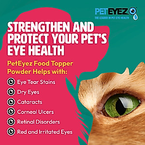 Pet Eyez Vitamin Powder for Pets - Supports Eye Health & Reduces Tear Stain Buildup - 100% Natural Food Topper for Dogs & Cats with Superfoods, Antioxidants & Nutrients - Whitefish Flavor - 120 Scoops