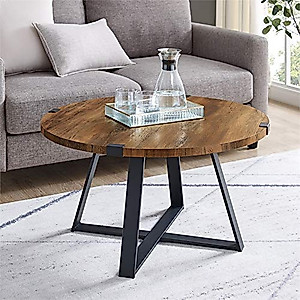 Walker Edison Anastasia Modern Metal Wrap X Base Coffee Table, 30 Inch, Black and Rustic Oak