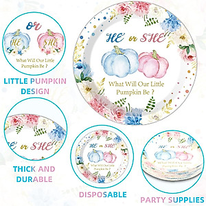 100 Pcs Little Pumpkin Baby Shower Plates and Napkins Fall Gender Reveal Tableware Autumn What will our little pumpkin be Pink or Blue Boy or Girl Baby Shower Birthday Party Decoration Supplies 25