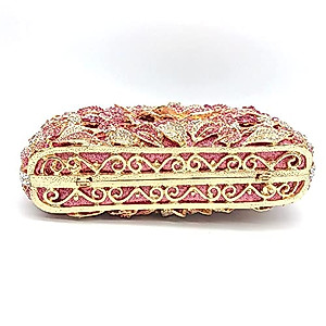 DEBIMY Elegant Flower Evening Clutch Bag Wedding Party Rhinestone Evening Bags for Women Cocktail Party Handbag Purse Pink